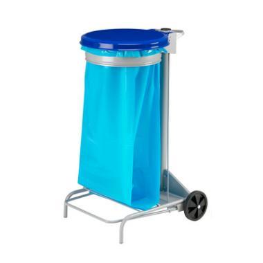 COLLECROULE: mobile zakhouder met pedaal grijs - deksel blauw - 110 lt ...